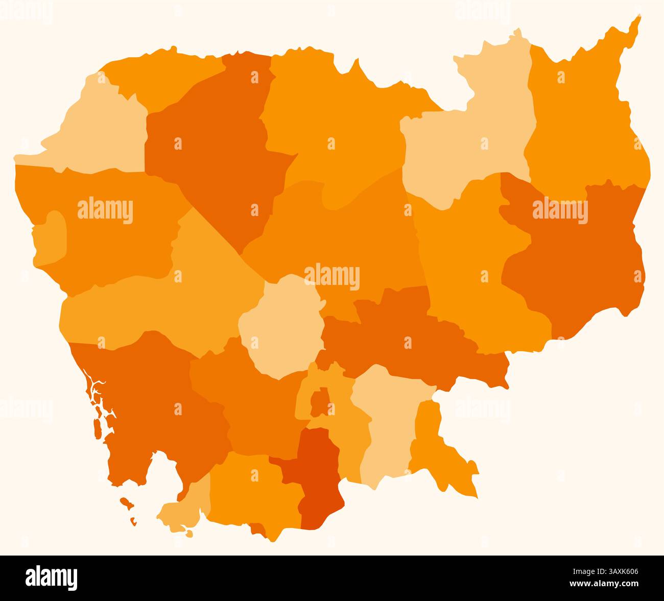 Map of Cambodia with regions. Just a simple country border map with ...