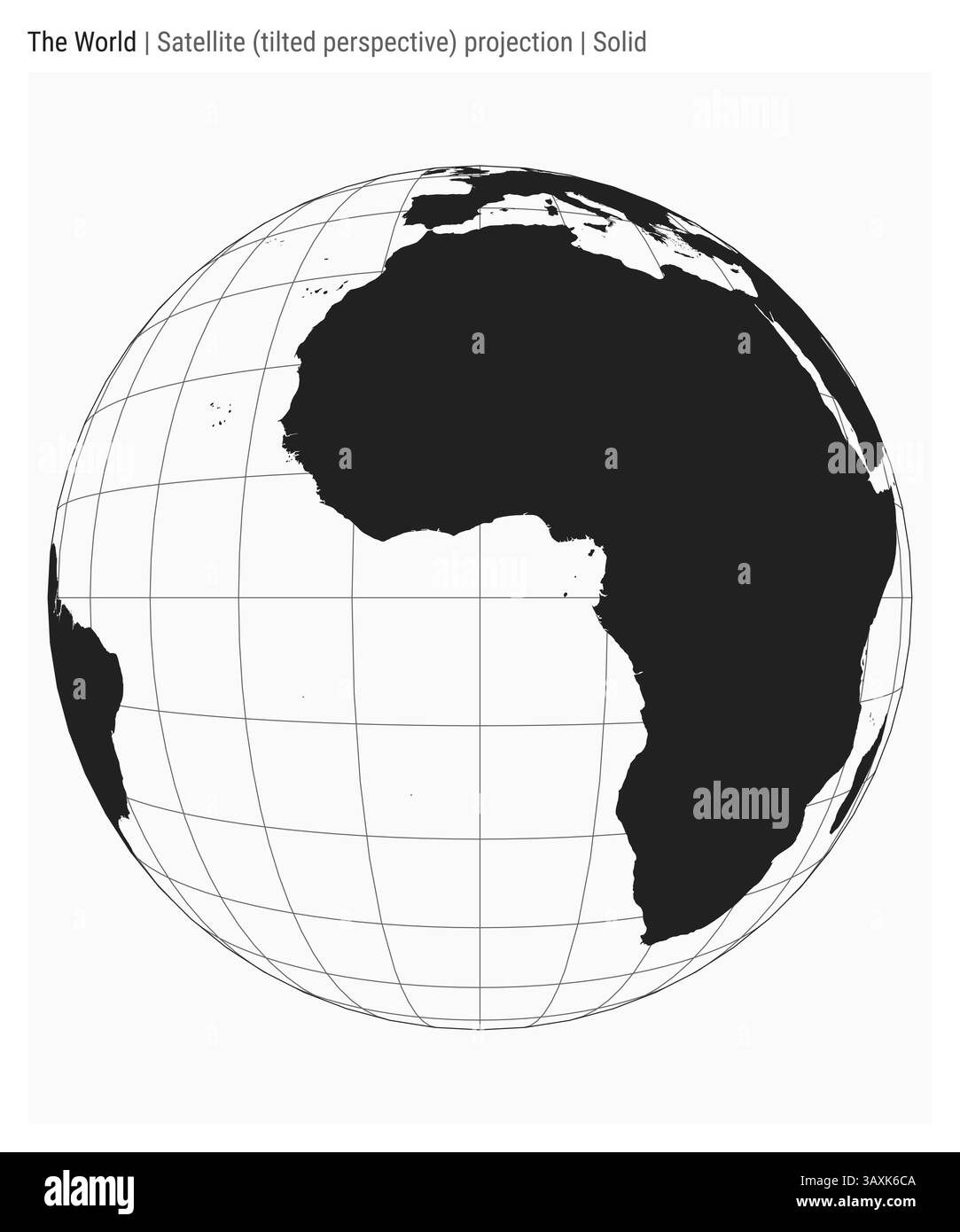 World Map. Satellite (tilted perspective) projection. Solid style. High ...