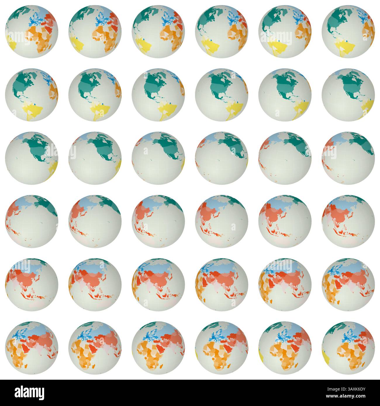 Collection of planet globes. Slanted sphere view. Rotation step 10 ...