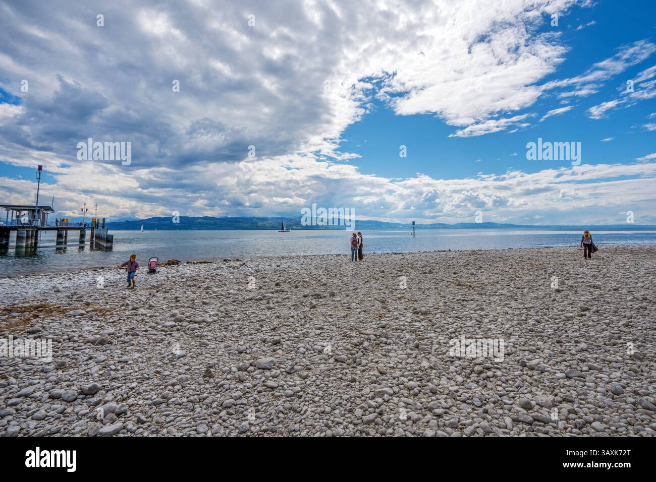 Durch Trockenheit freigelegte Uferzone am Bodensee, Wasserburg, 21 ...