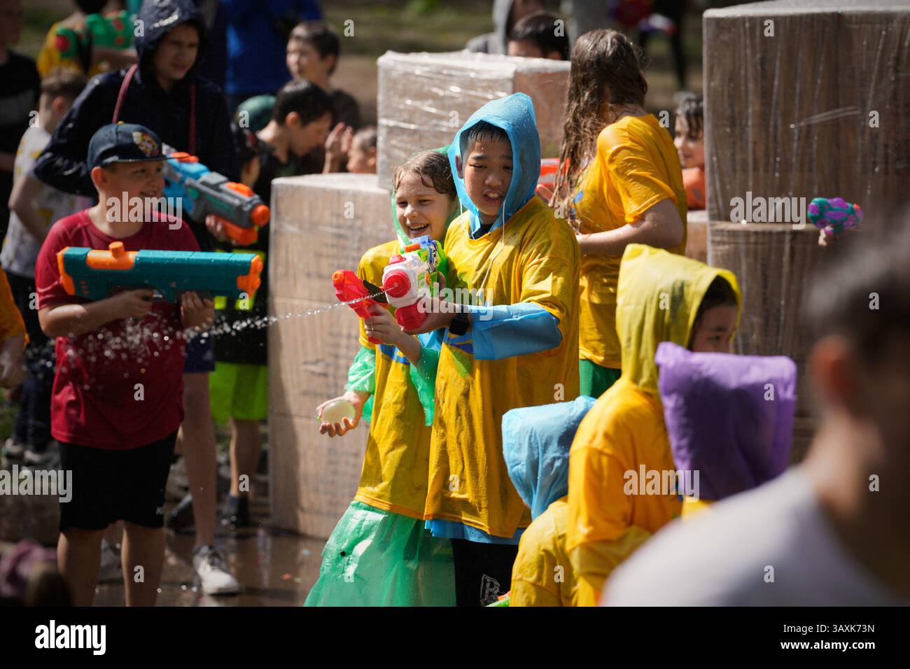 Lodz, Poland. 21st Apr, 2025. People take part in the traditional Wet ...