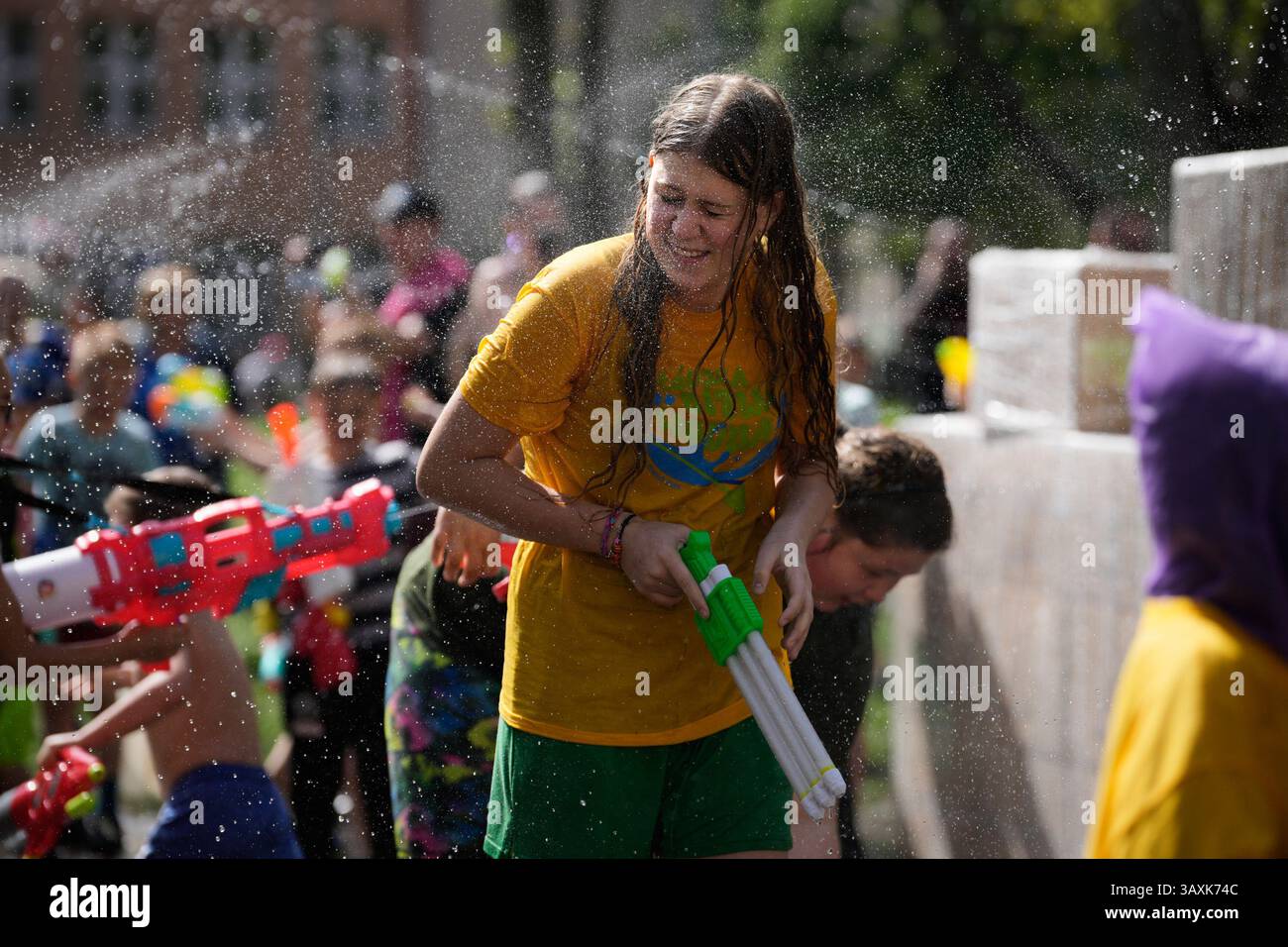 Lodz, Poland. 21st Apr, 2025. People take part in the traditional Wet ...