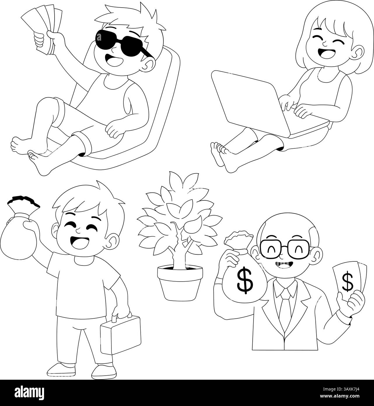 Vector cartoon set illustrating the concept of successful business life ...