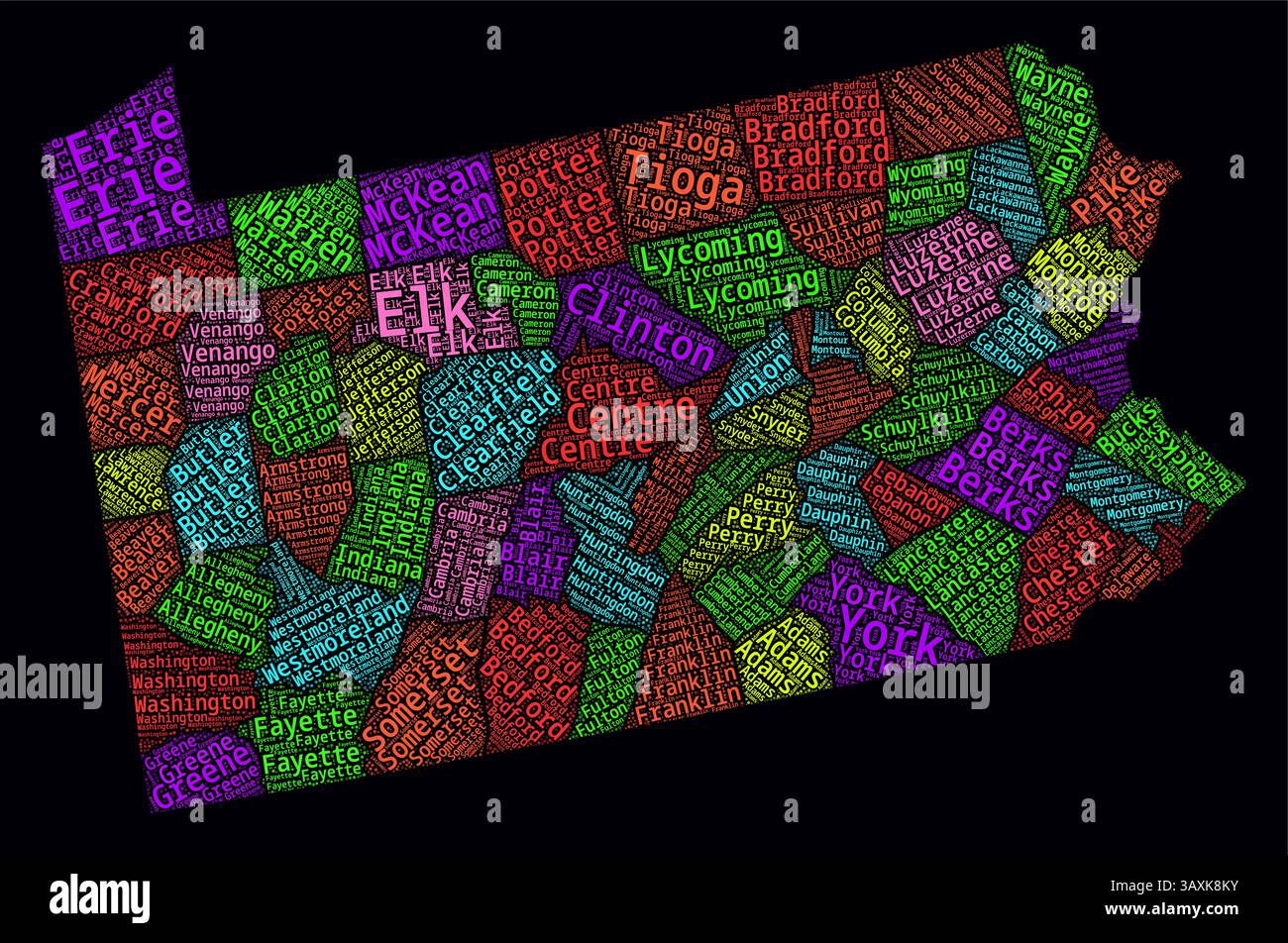Pennsylvania Regions Word Clouds. Bright typographic style design on ...