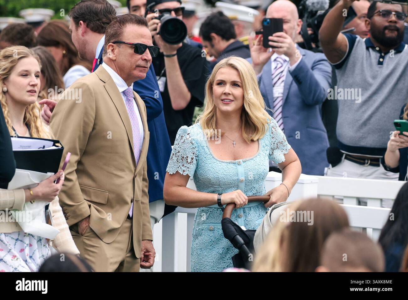 Nicholas Riccio and Karoline Leavitt arrive at the 2025 Easter Egg Roll ...