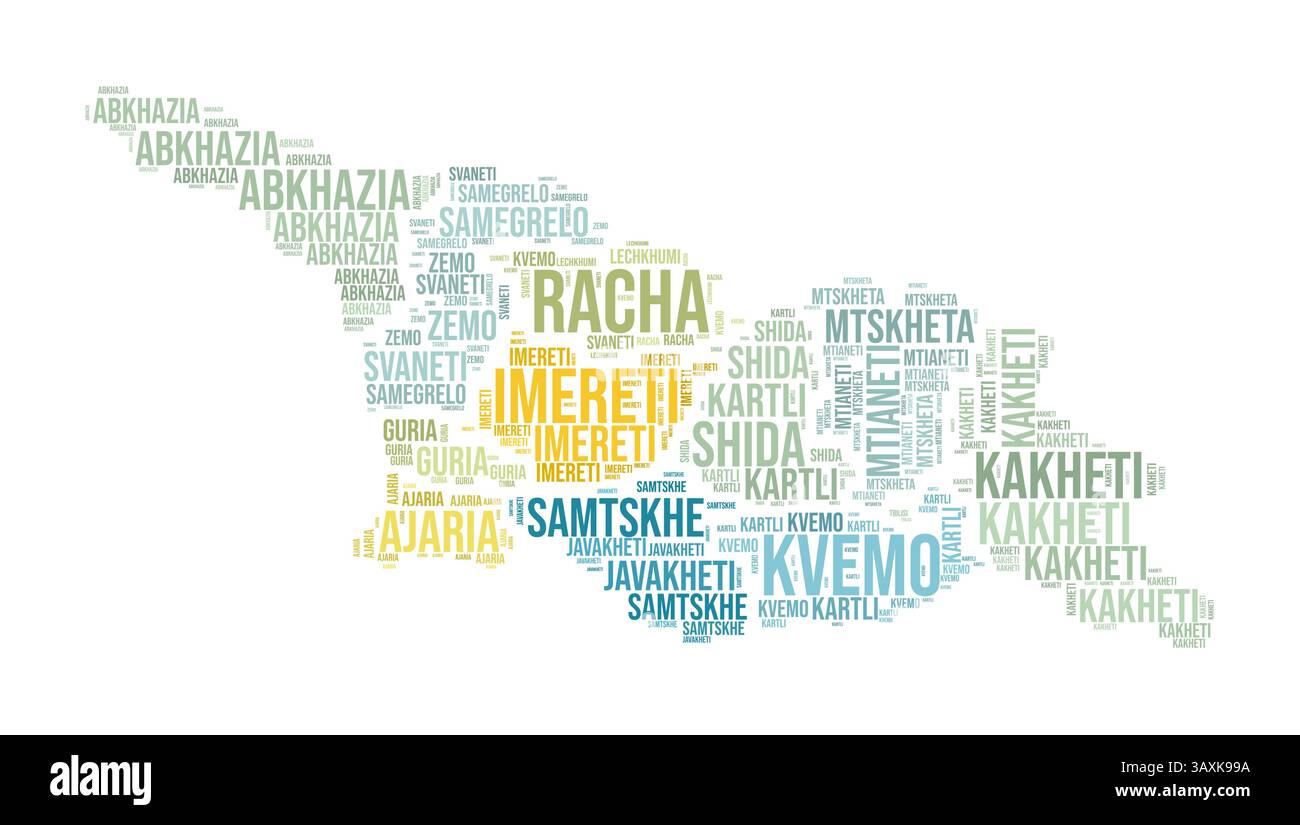 Georgia Word Cloud. Country shape with region division. Georgia ...