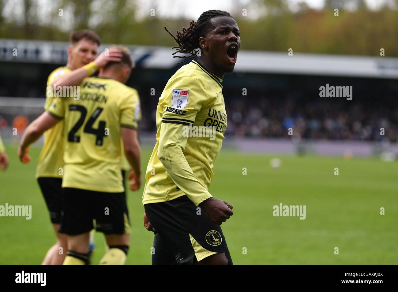 Wycombe, England. 21st Apr 2025. Karoy Anderson celebrates after ...