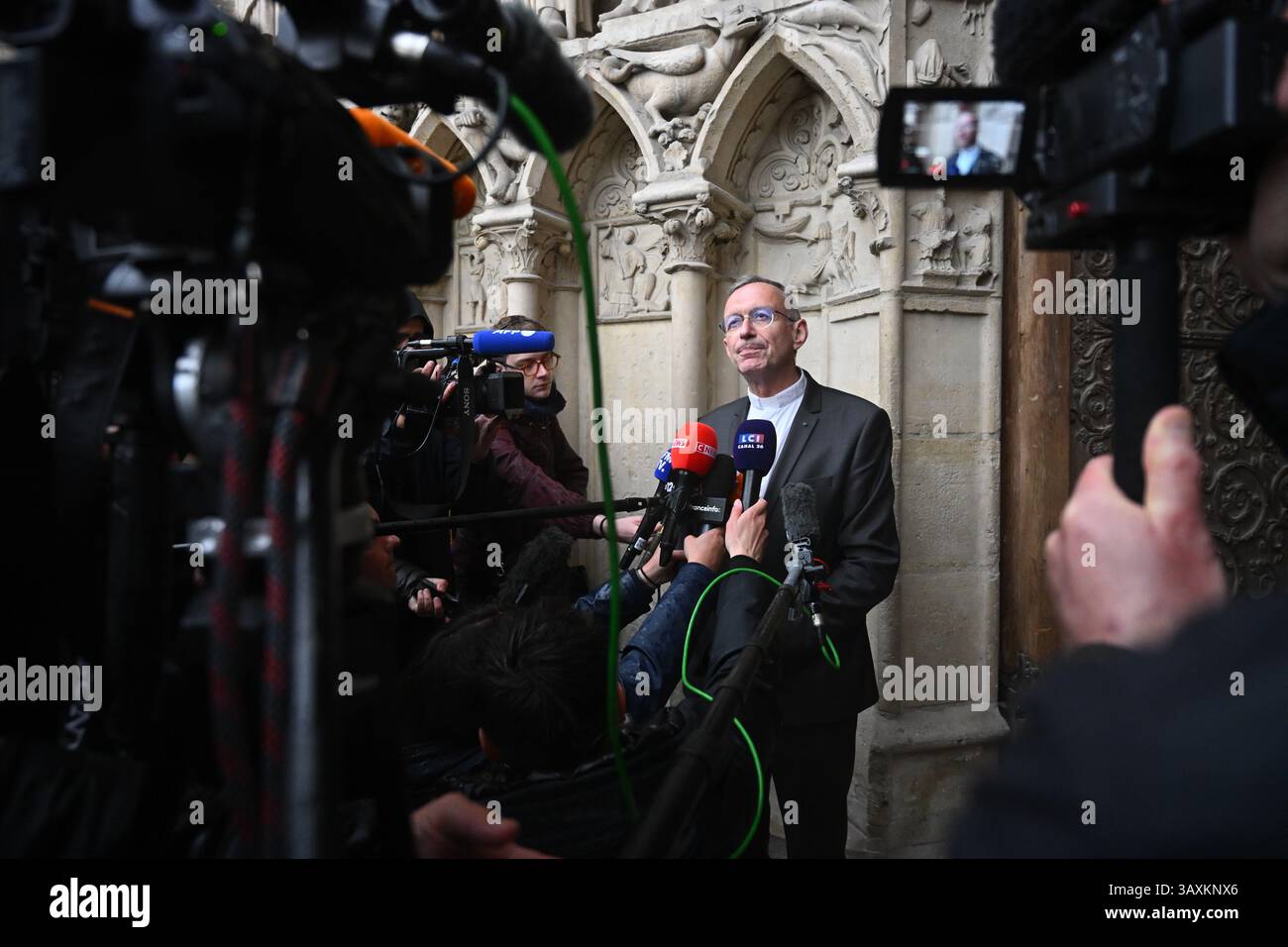 Paris, France. 21st Apr, 2025. Mgr Olivier Ribadeau Dumas, Rector ...