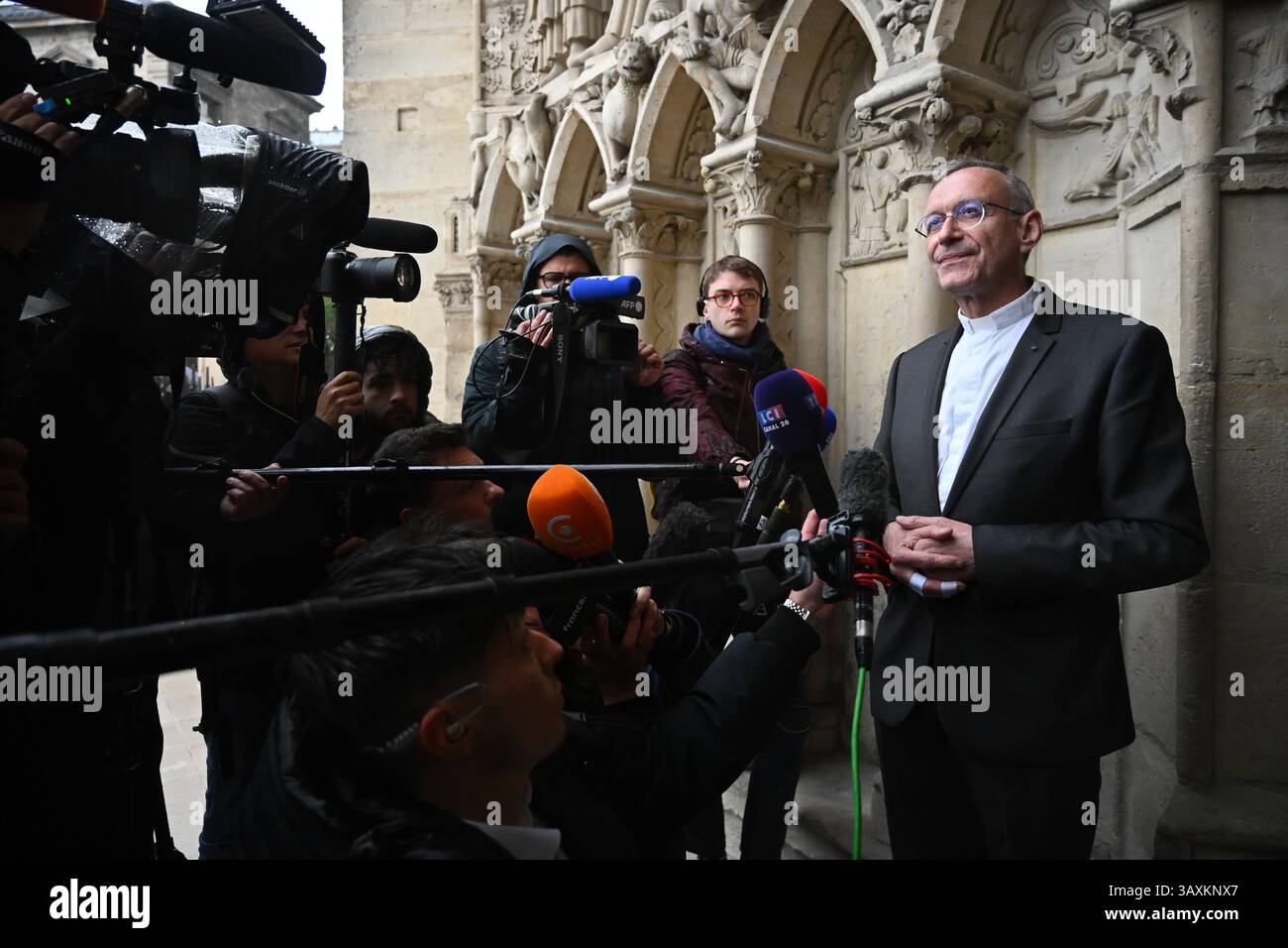 Paris, France. 21st Apr, 2025. Mgr Olivier Ribadeau Dumas, Rector ...