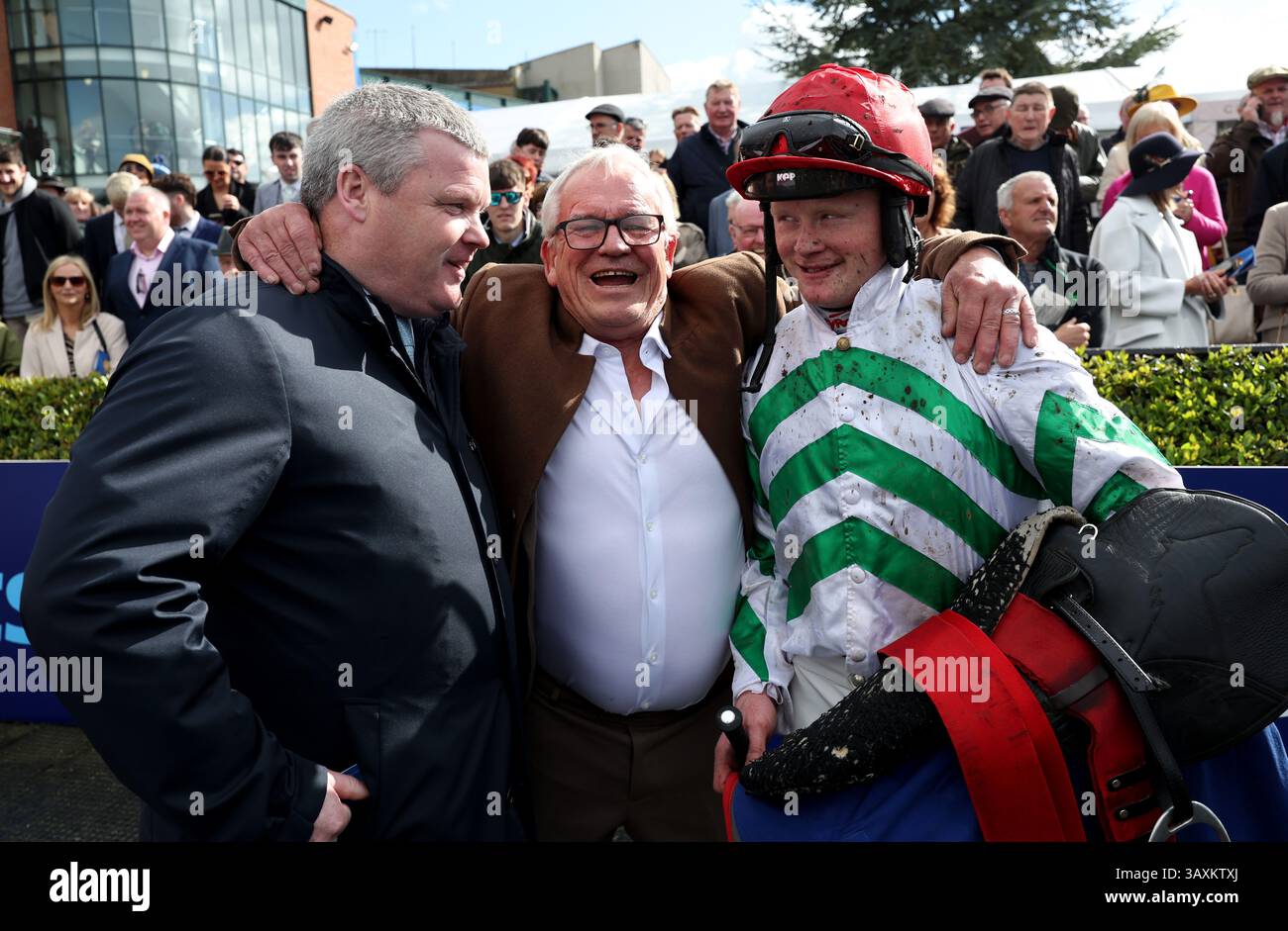 Jockey Sam Ewing (right) and trainer Gordon Elliott celebrate after ...