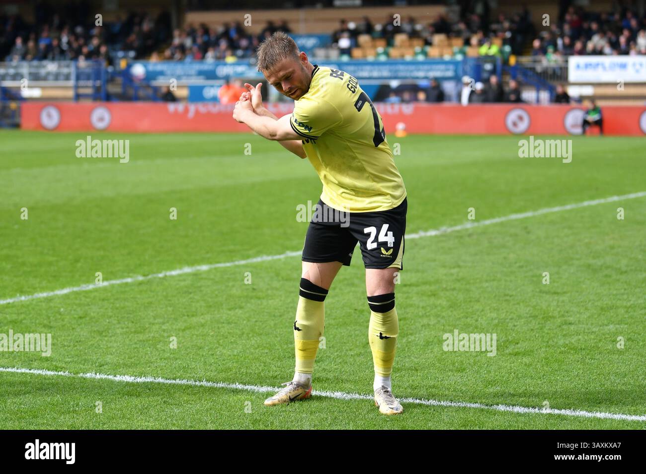 Wycombe, England. 21st Apr 2025. Matty Godden celebrates after scoring ...