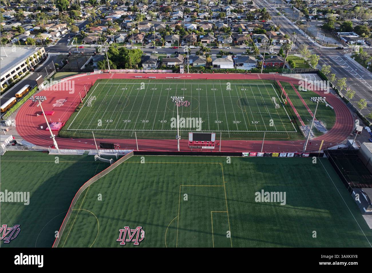 A general overall view of Mater Dei High School track and football ...