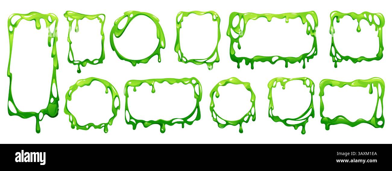Green slime. Drip frame different shapes, circle and square mucus ...