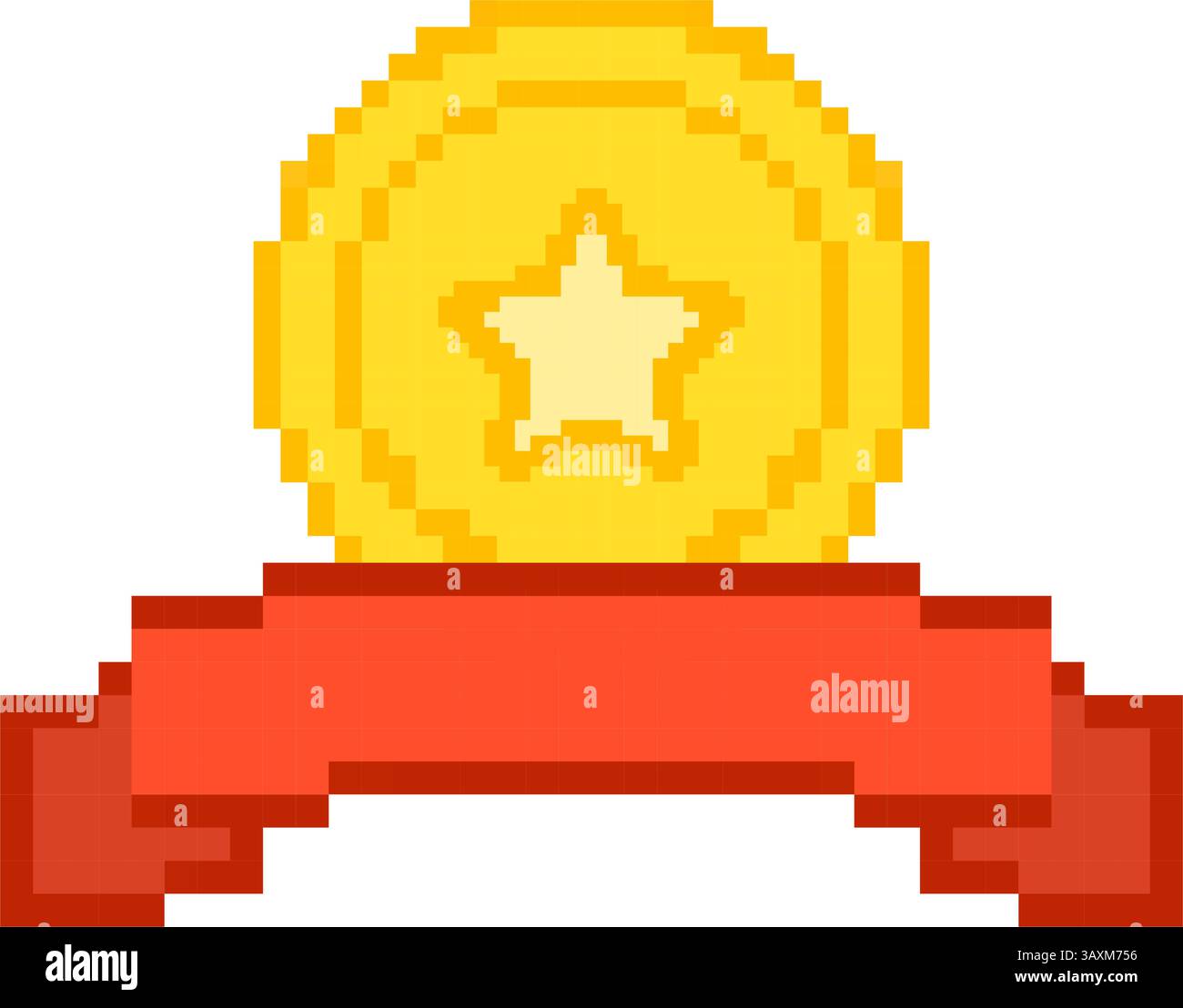Gold Medal With Red Ribbon Pixelated Icon. Pixel Art Symbol Of Award ...