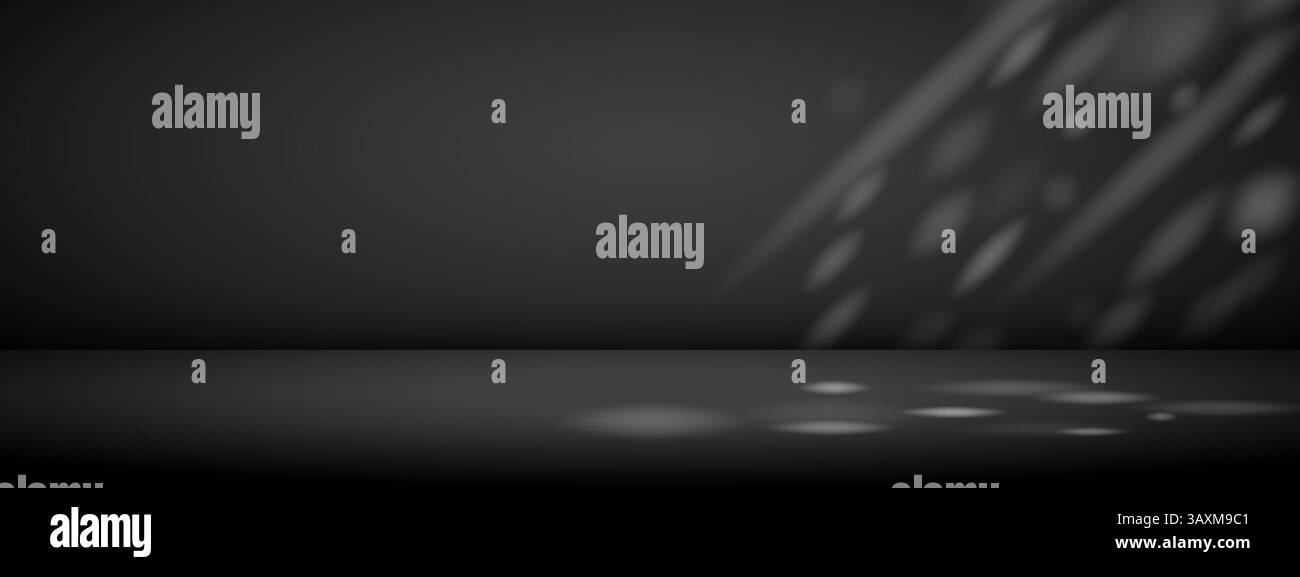 Dark studio room with sun rays. Limbo light background. Abstract 3d bg ...