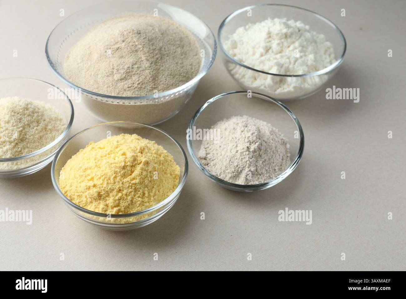 Different types of flour on white background, closeup Stock Photo - Alamy