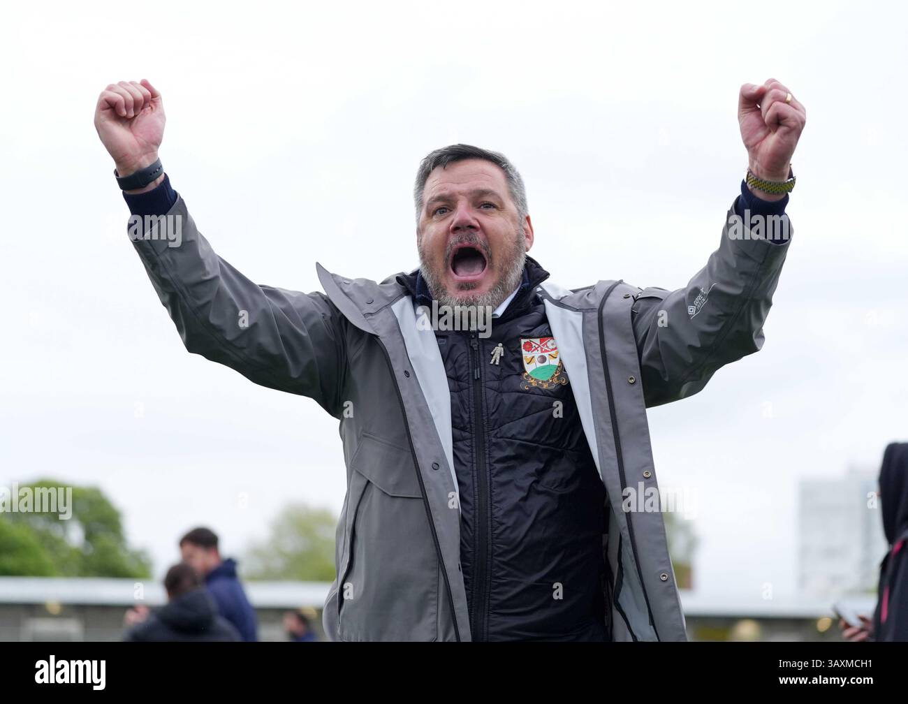 Barnet head coach Dean Brennan celebrates after the Vanarama National ...