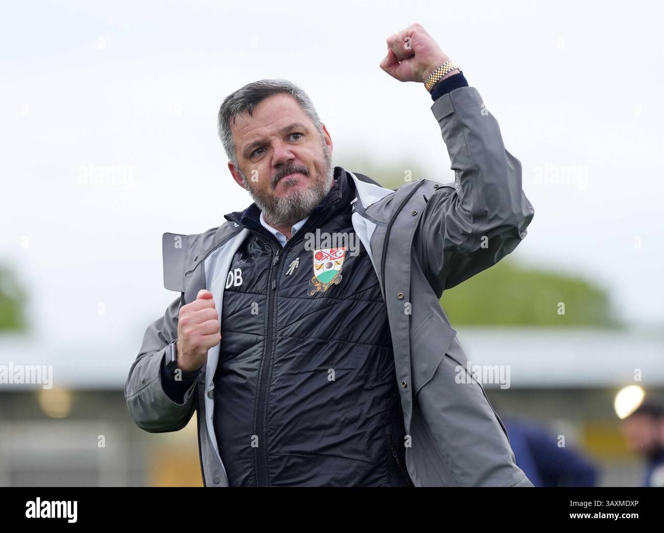 Barnet head coach Dean Brennan celebrates after the Vanarama National ...