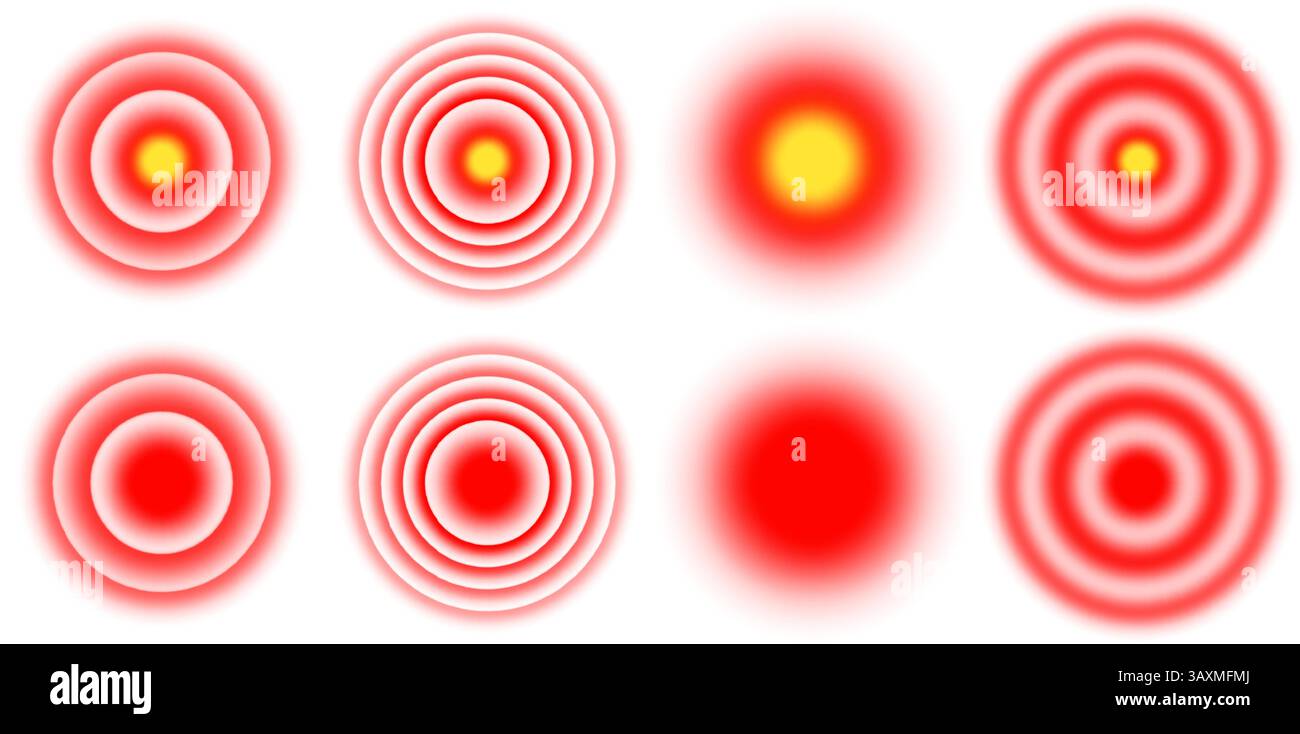 Red circle muscle, head and joint pain icon. Radial gradient to ...