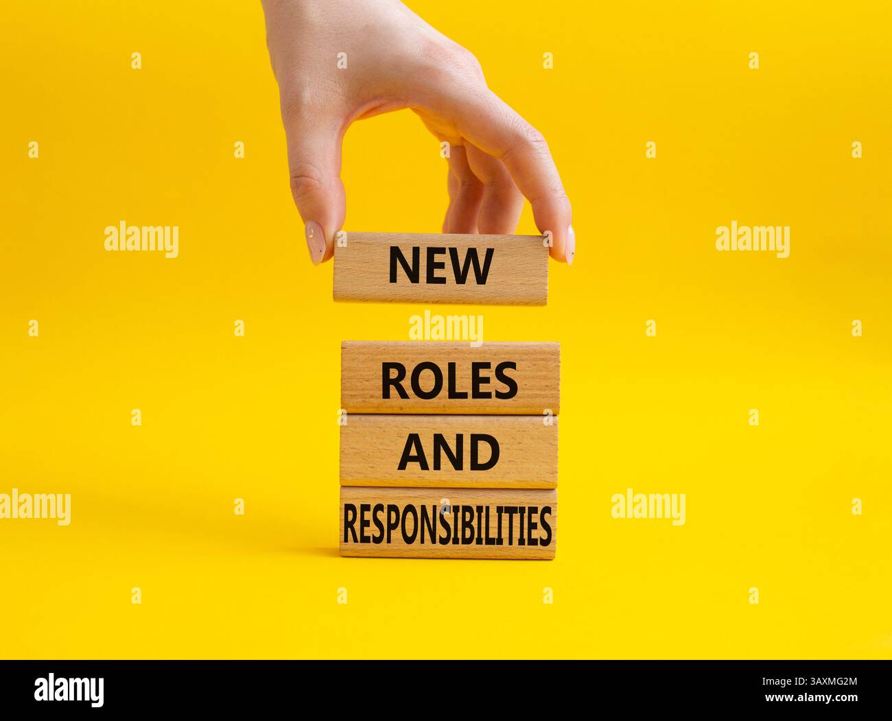 New roles and responsibilities symbol. Wooden blocks with words 'New ...