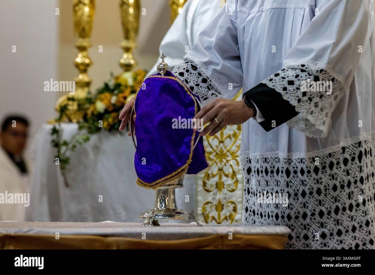 Maracaibo,Venezuela. 15-04-2024.Religious rituals are seen during the ...