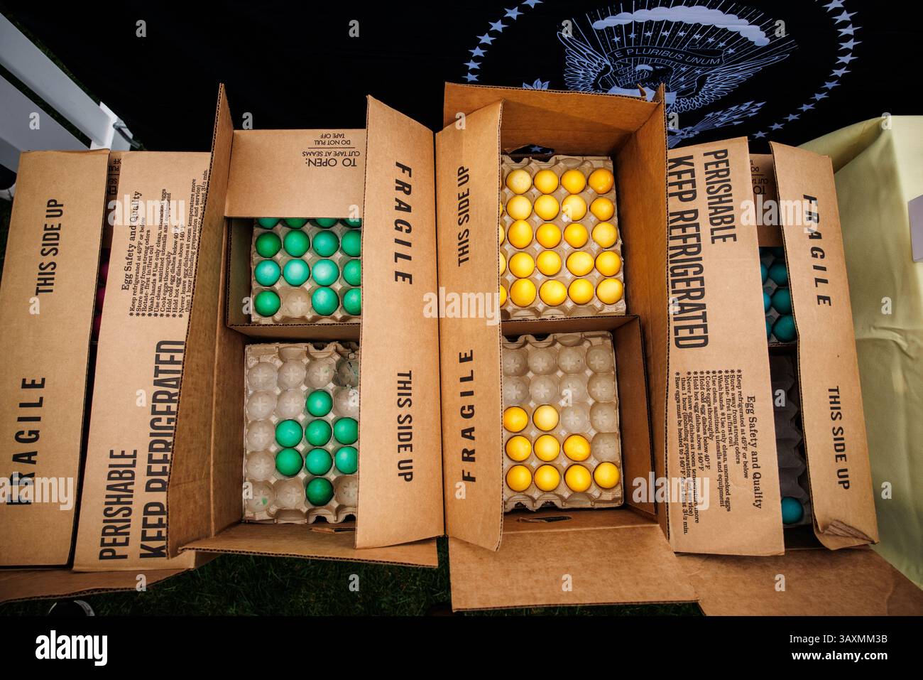 Dyed eggs are seen during a preview of the 2025 Easter Egg Roll on the ...