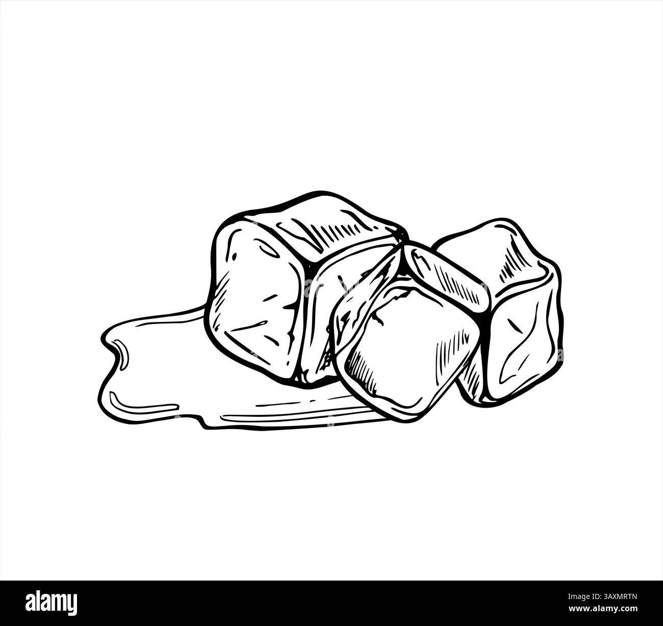 Monochrome melting ice cubes with spreading water puddle vector ...