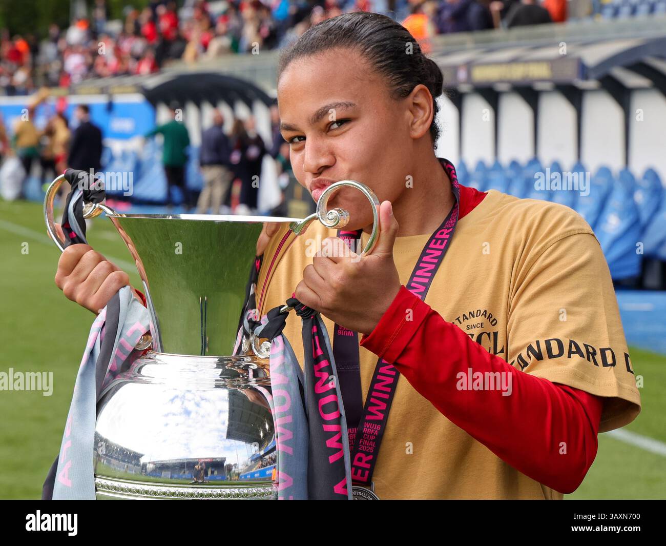 Mariam Toloba (7) of Standard posing with the cup after winning the ...