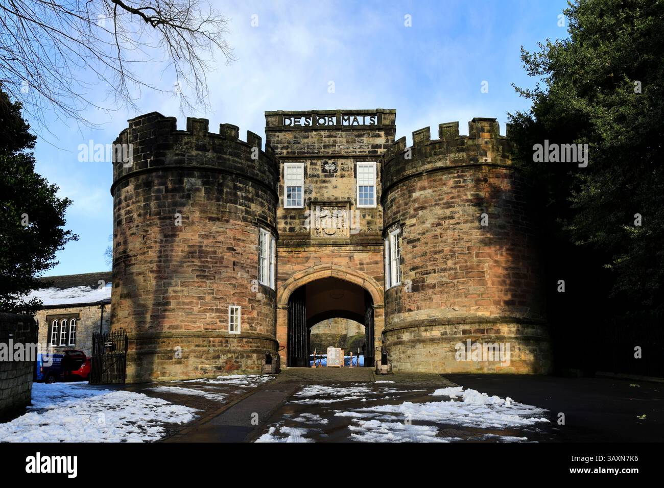 The Gateway to Skipton Castle, High Street, Skipton town, North ...