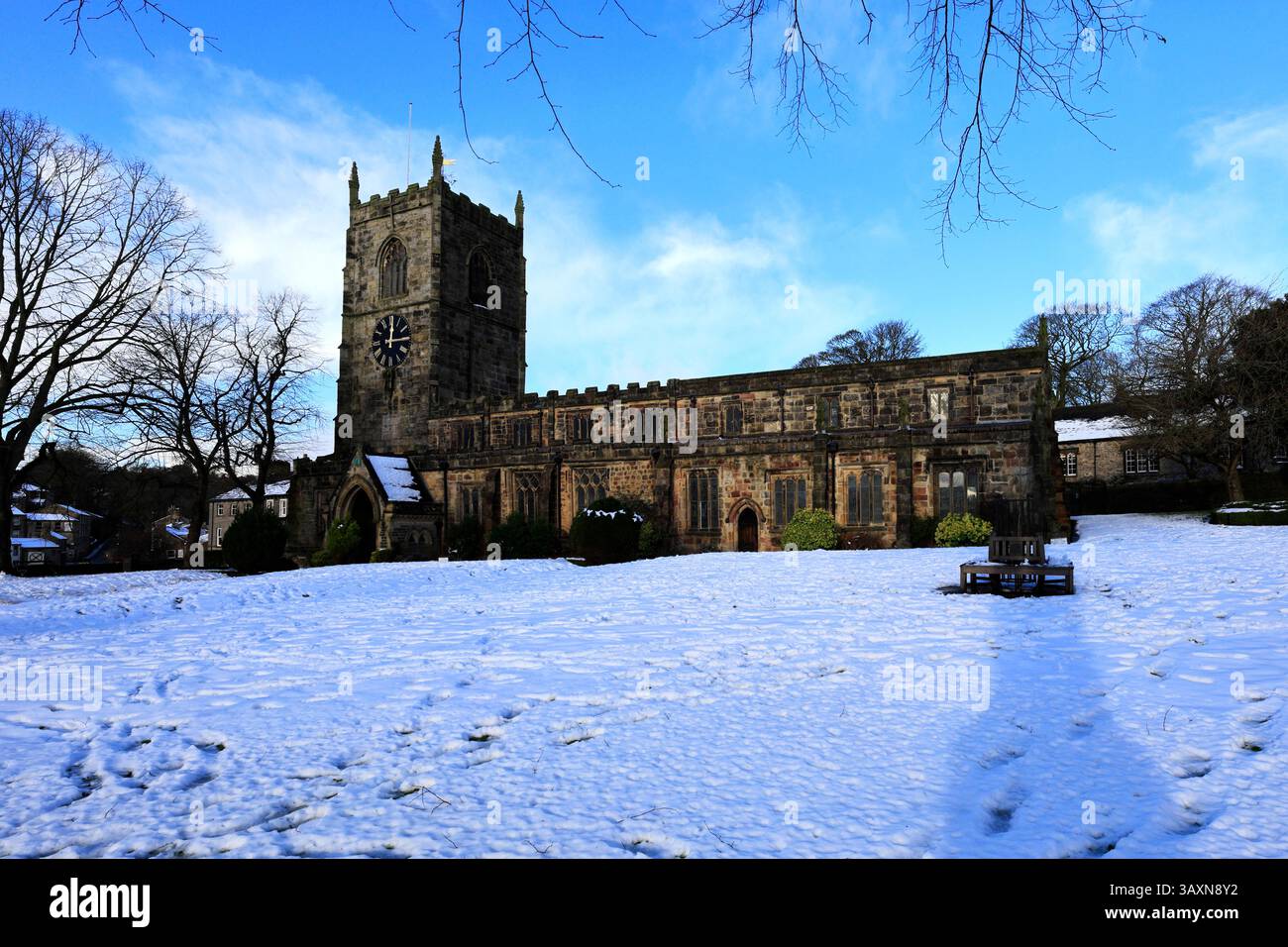 Winter snow on the Holy Trinity Church, Skipton town, North Yorkshire ...