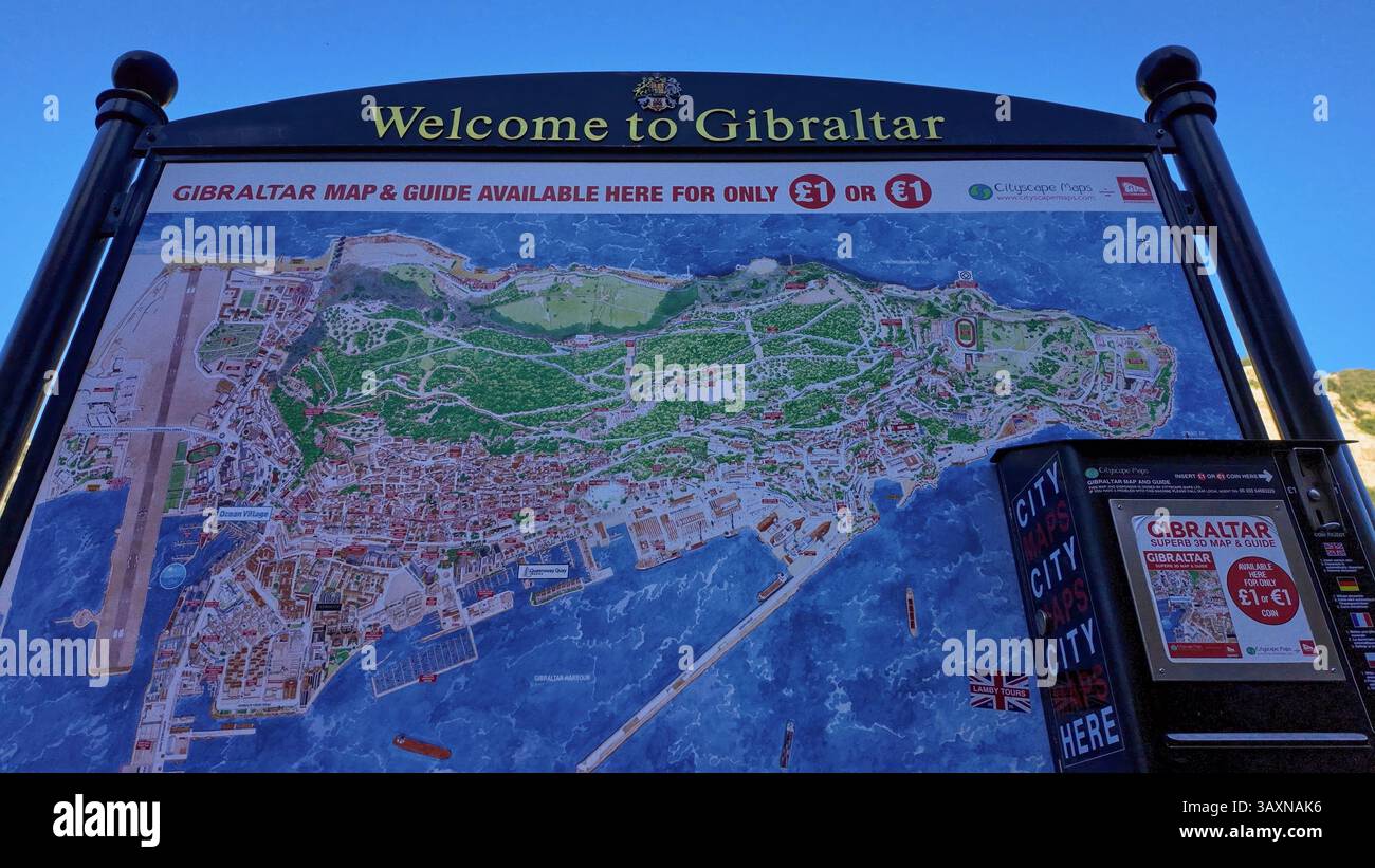 Tourist map of Gibraltar showing the Rock and the city, with a welcome ...