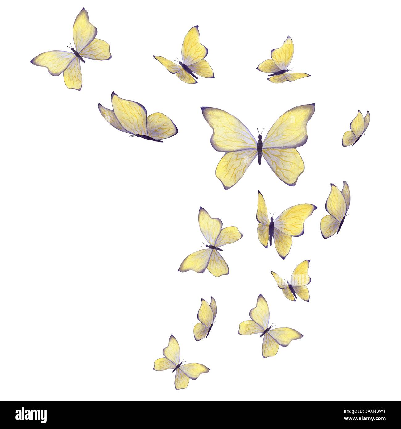 Set of yellow purple fantasy butterflies by watercolor Stock Photo - Alamy
