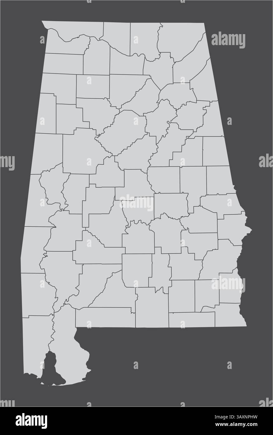Alabama administrative map isolated on dark background, USA Stock ...