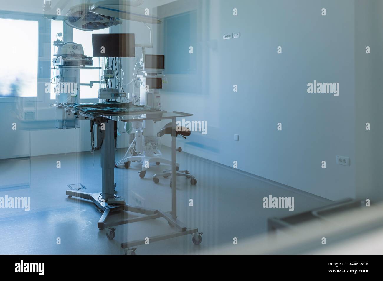 Empty sterile operating veterinary room with surgical instruments and ...