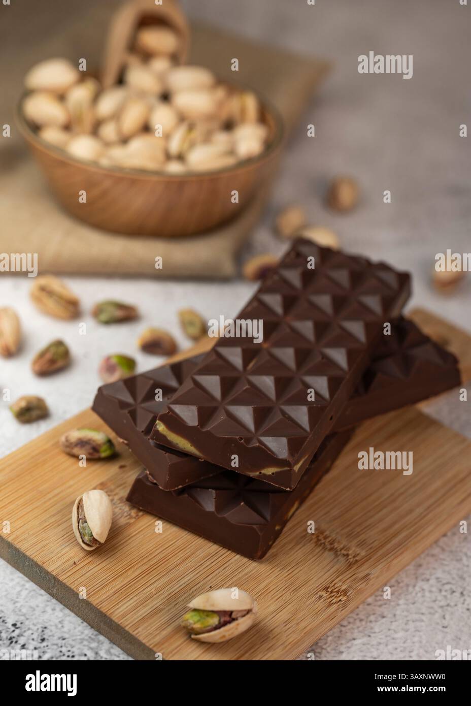 Delicious chocolate bar with pistachio pieces showcased in a Dubai ...