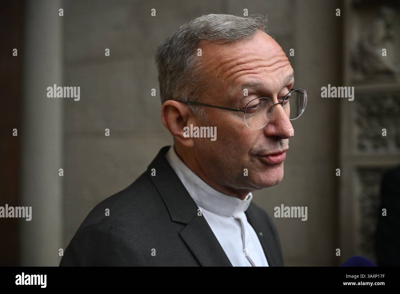 Paris, France. 21st Apr, 2025. Mgr Olivier Ribadeau Dumas, Rector ...