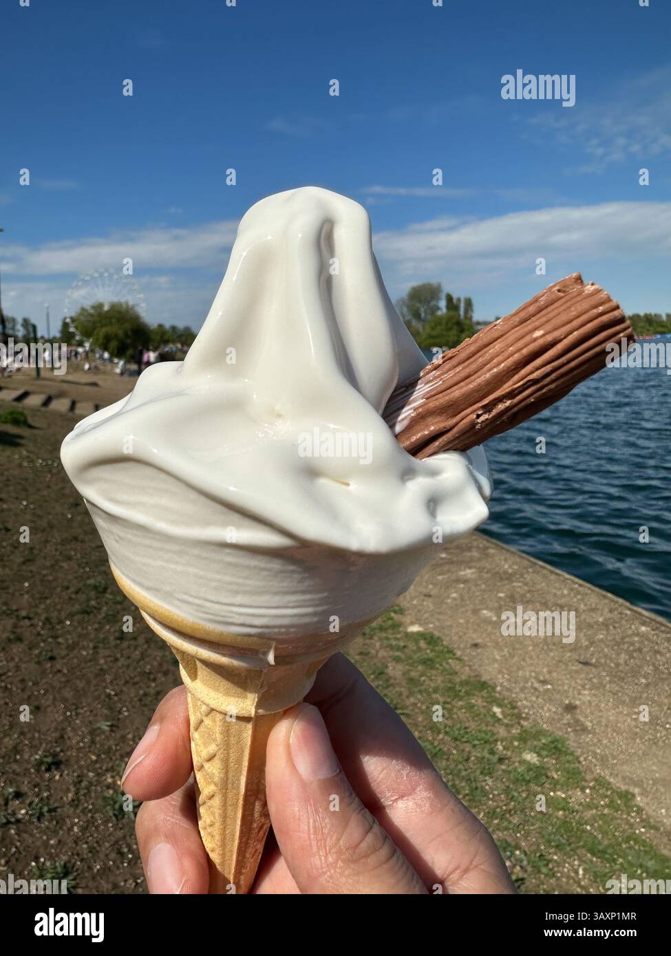 Ice Cream Cone in Focus at Willen Lake on a Sunny Day in Milton Keynes ...