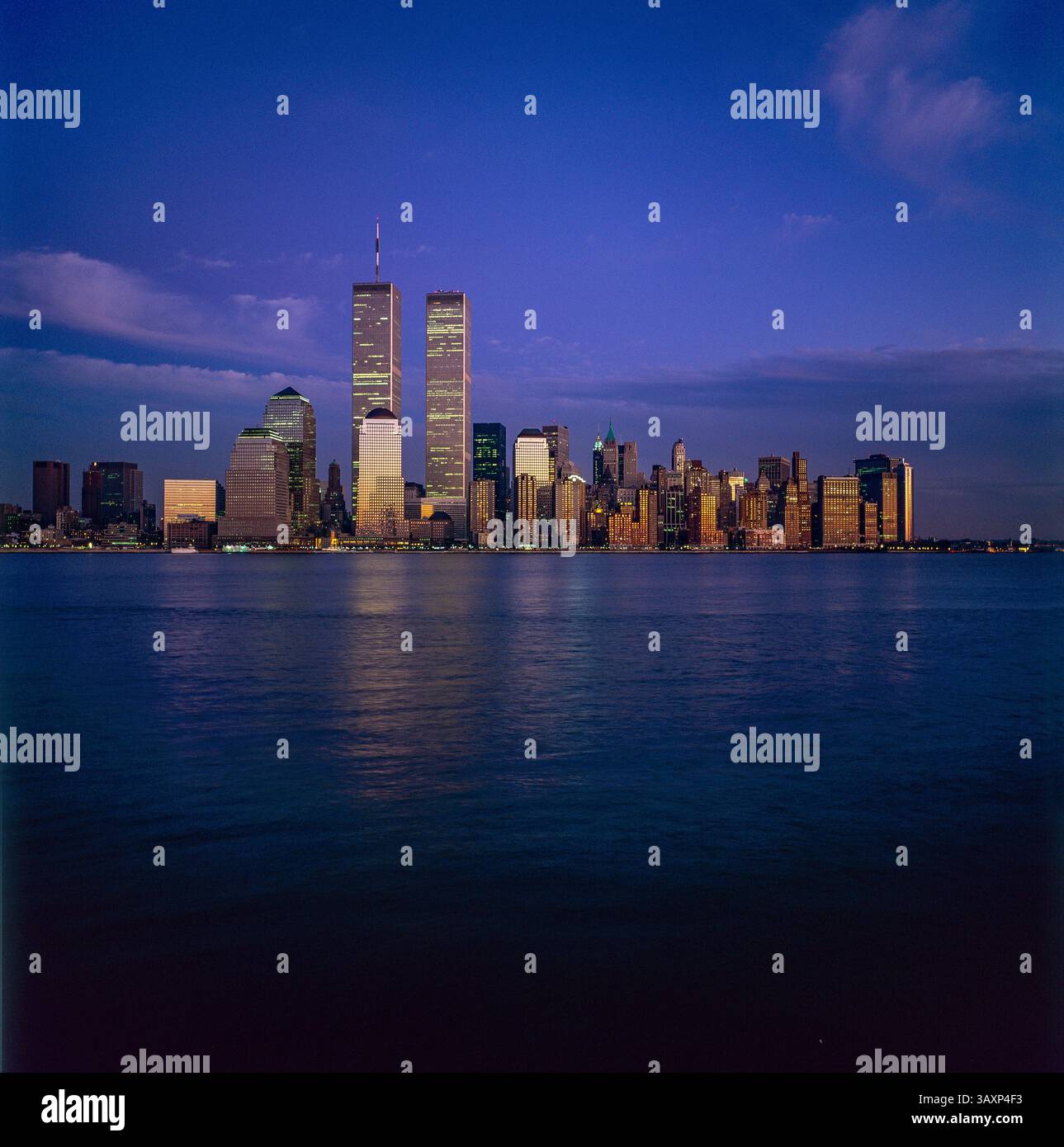 New York, vintage 1990s, lower Manhattan skyline, WTC World Trade ...