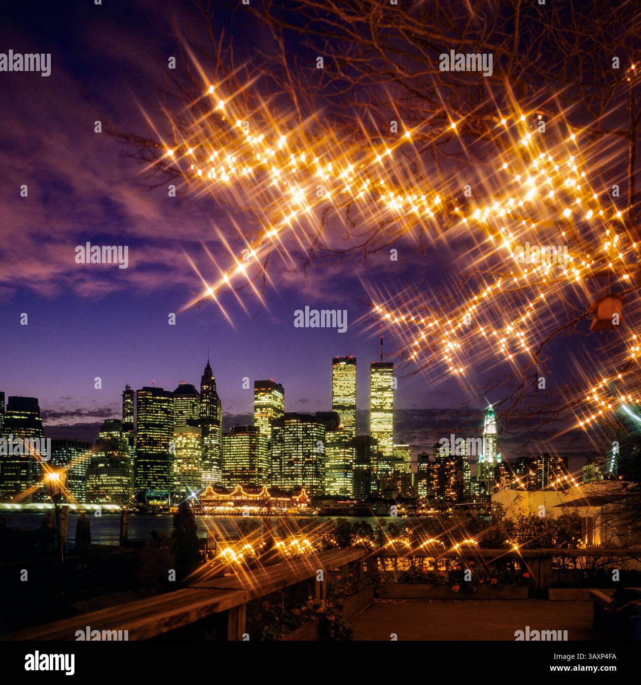 New York, vintage 1990s, lower Manhattan skyline, WTC World Trade ...