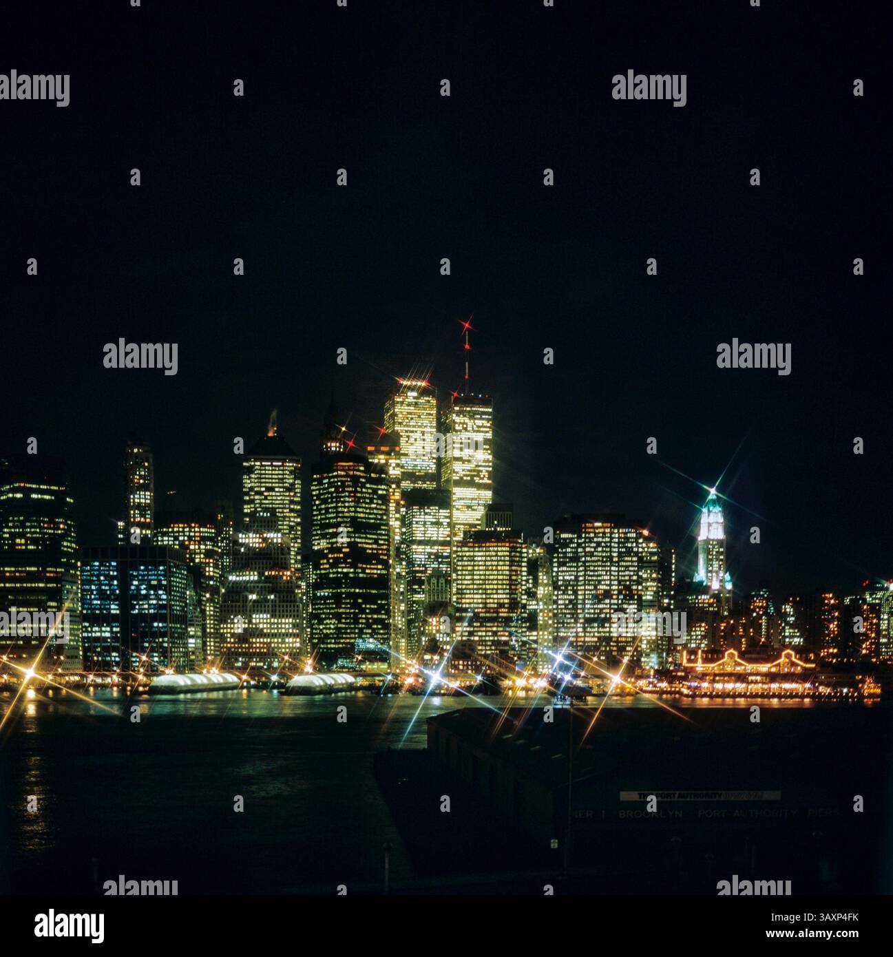 New York, vintage 1990s, lower Manhattan skyline, WTC World Trade ...