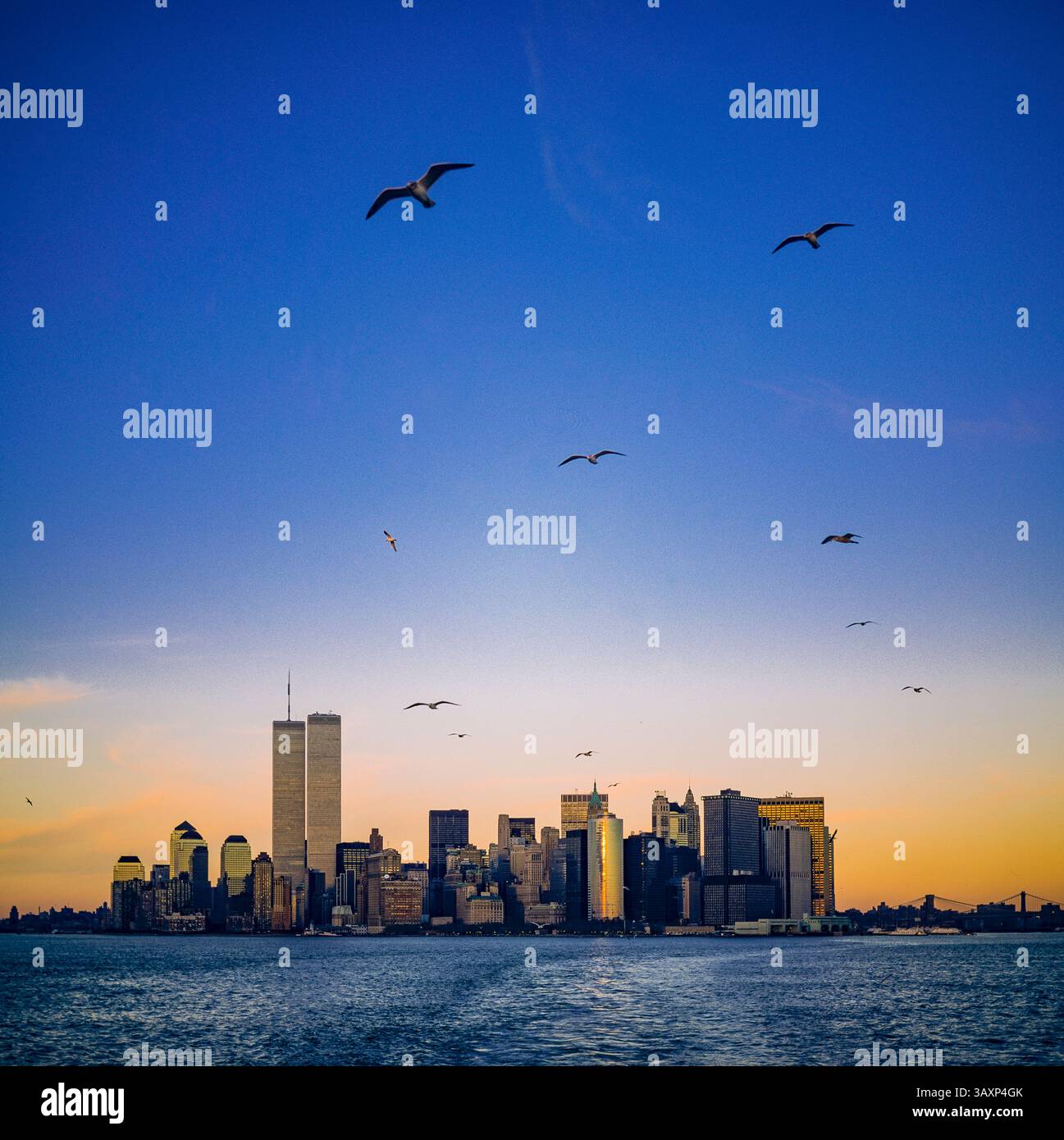 New York, vintage 1990s, lower Manhattan skyline, WTC World Trade ...