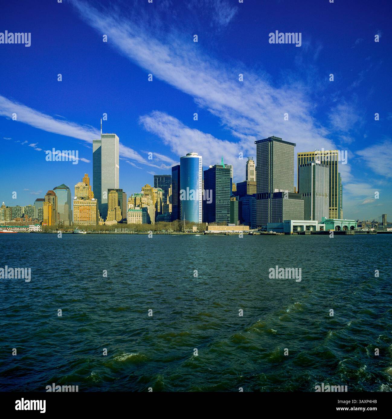 New York, vintage 1990s, lower Manhattan skyline, WTC World Trade ...