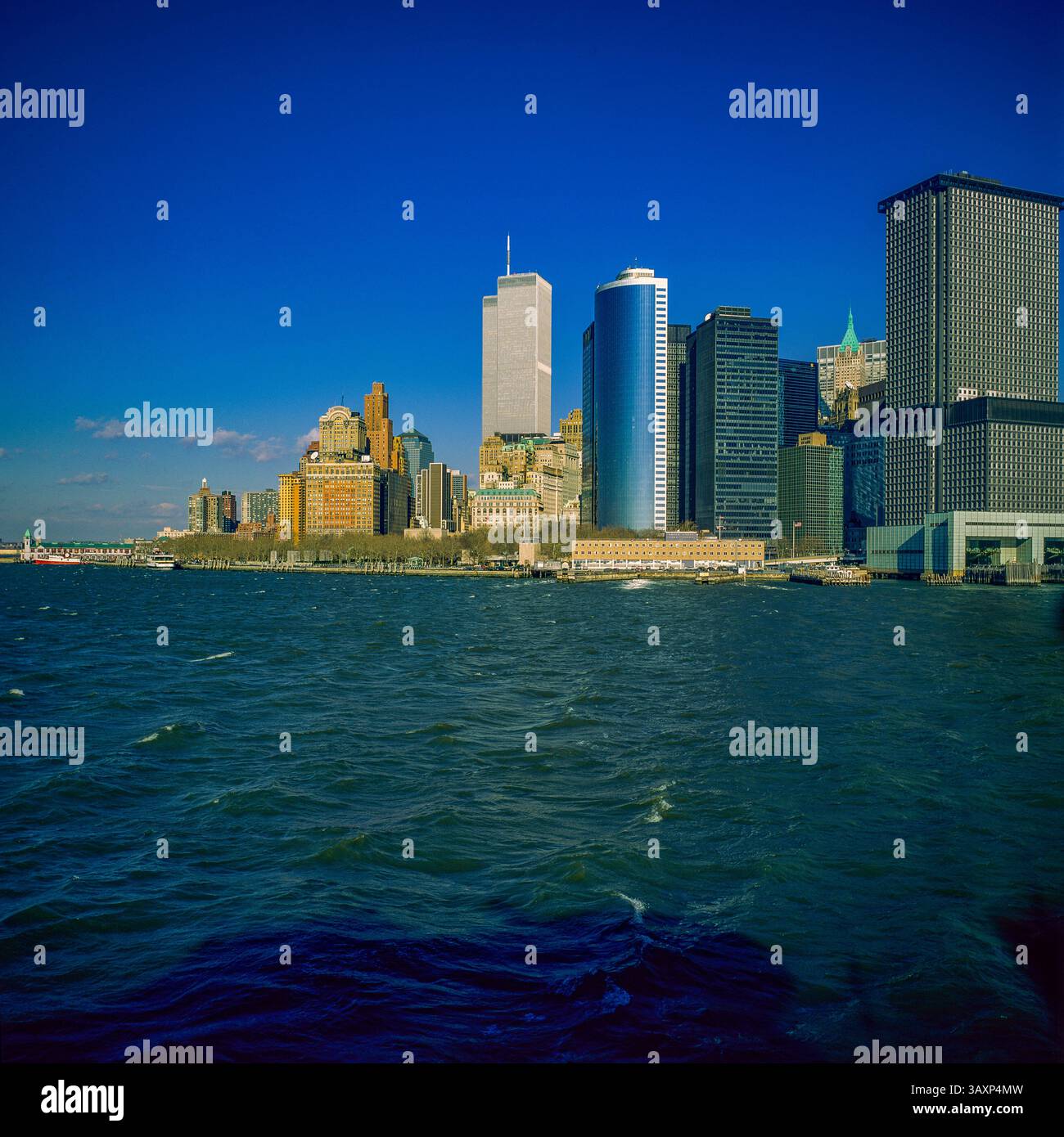 New York, vintage 1990s, lower Manhattan skyline, WTC World Trade ...