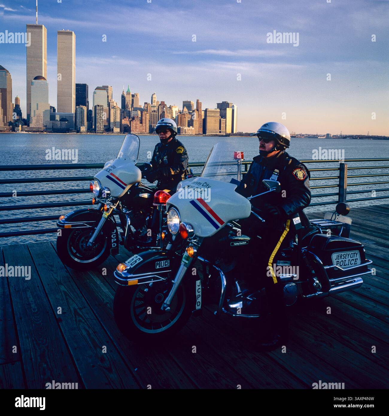New York, vintage 1990s, 2 motorized Jersey City police officers ...