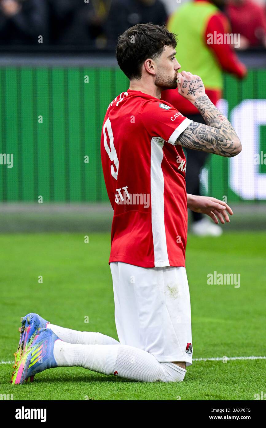 ROTTERDAM - Troy Parrott of AZ celebrates the 1-0 during the KNVB Cup ...