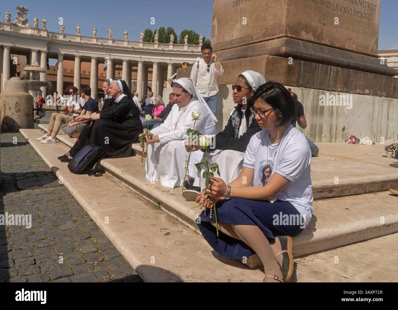 Rome, Italy - April 21st, 2025 - St Peter's Square, people mourning ...
