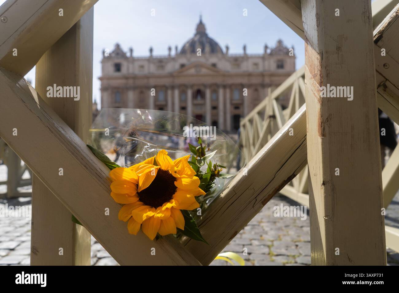 Rome, Italy - April 21st, 2025 - St Peter's Square, people mourning ...