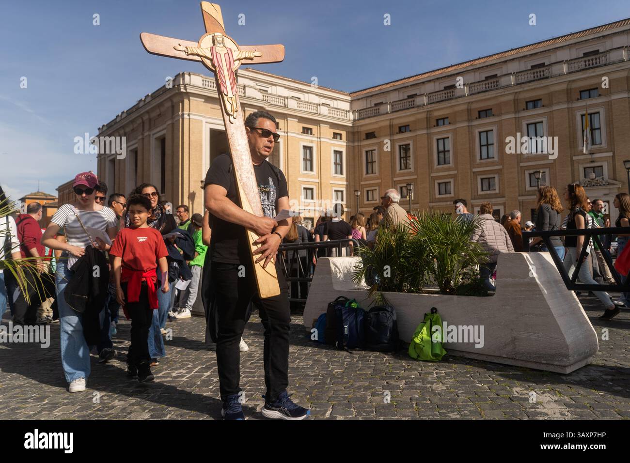 Rome, Italy - April 21st, 2025 - St Peter's Square, people mourning ...