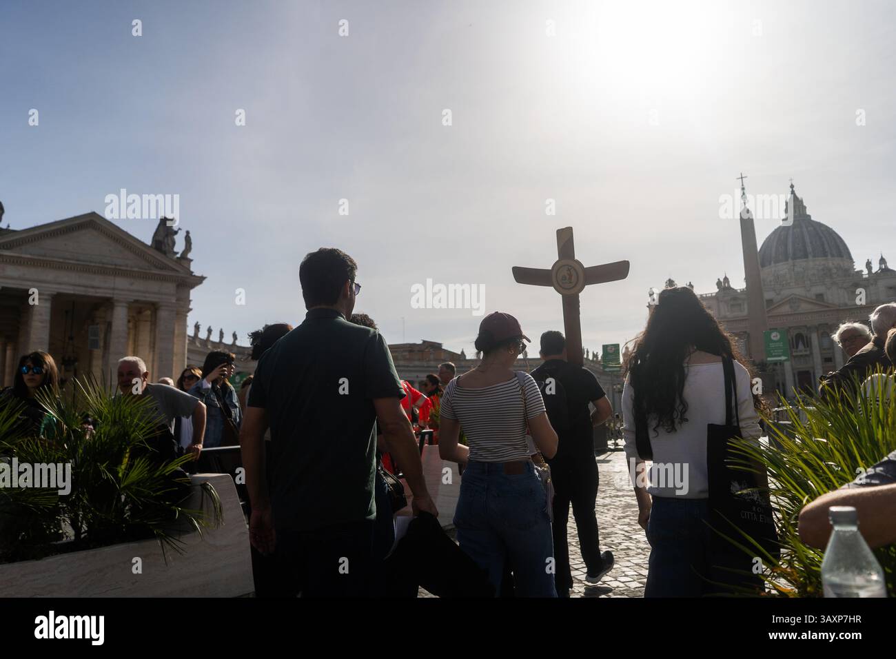 Rome, Italy - April 21st, 2025 - St Peter's Square, people mourning ...
