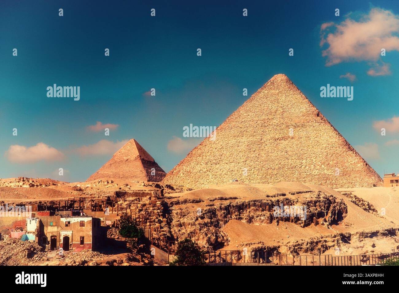 View of the Pyramids of Cheops and Chephren from the Giza district ...